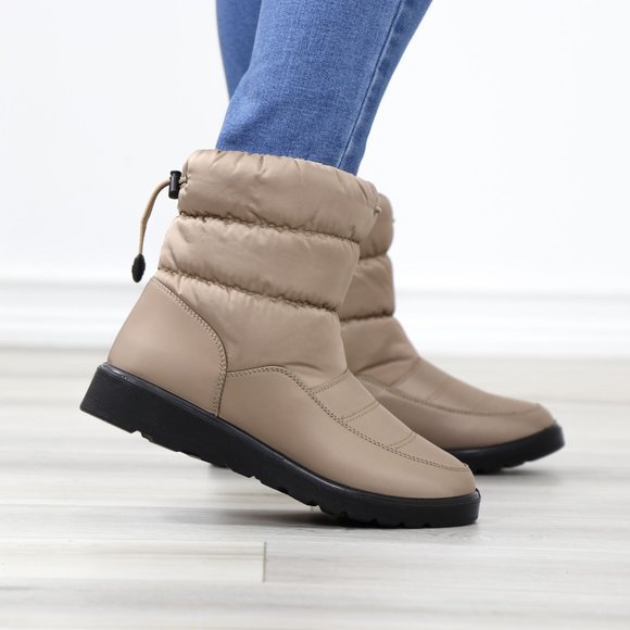 Shoes | Taupe Rain Ankle Boots Weather Resistant Warm Synthetic Fluff ...